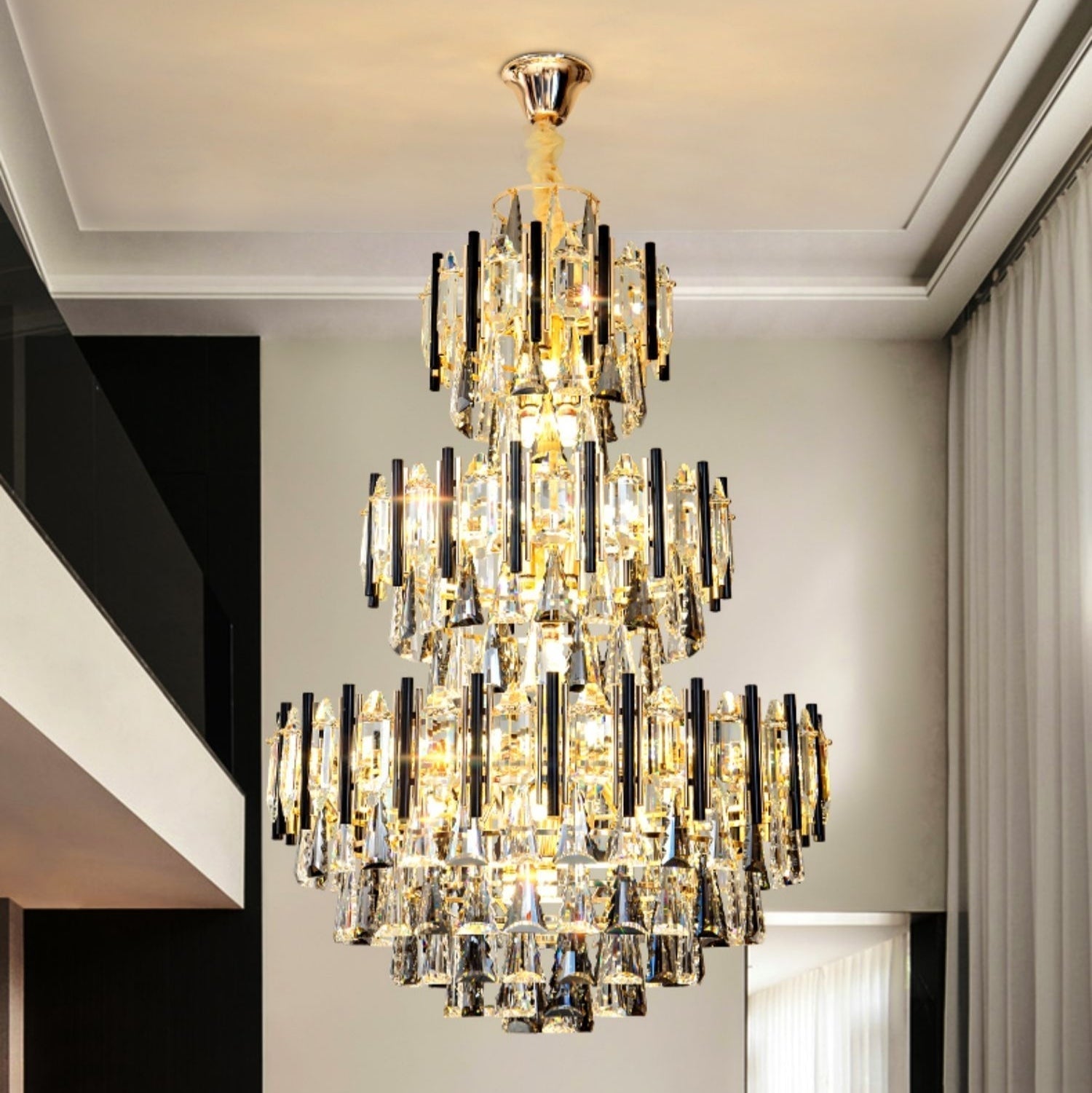 Foyer 3 Layers Extra Large Crystal Chandelier For Living Room Staircas